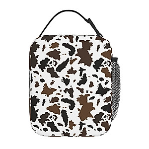 tiehrpr Fashion Cow Print Reusable Insulated Lunch Box Cooler Tote Bag Unisex Handle Lunchbox For Office/Hiking/Camping/Picnic/Beach