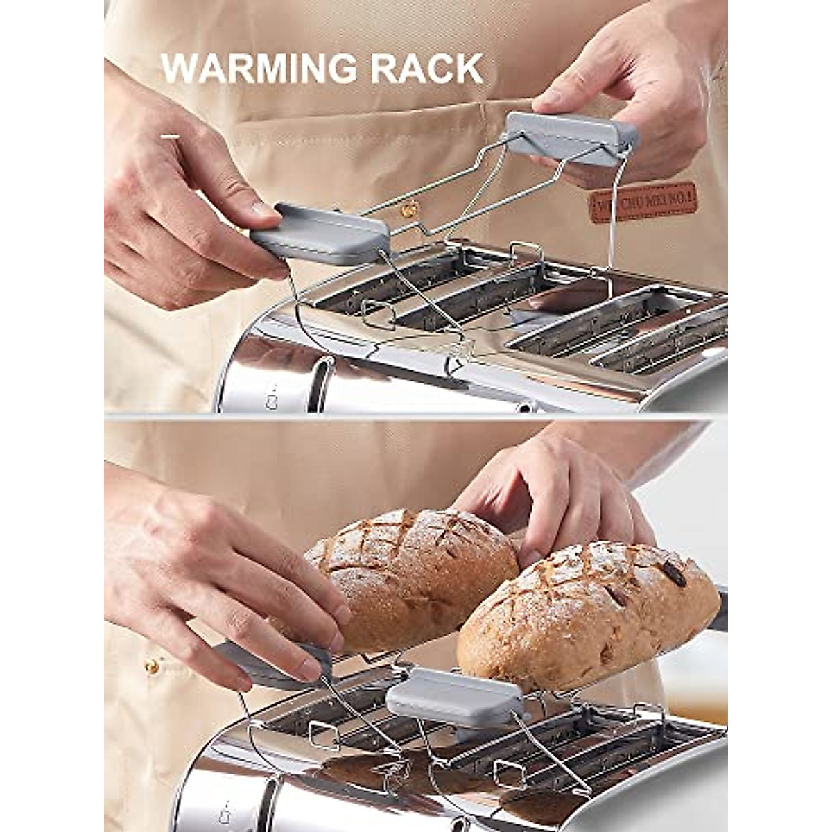 Toaster 4 Slice, Extra Wide Slots, Stainless Steel with High Lift Lever, Bagel and Muffin Function, Removal Crumb Tray, 7-Shade Settings with Warming Rack, Silver, Yabano