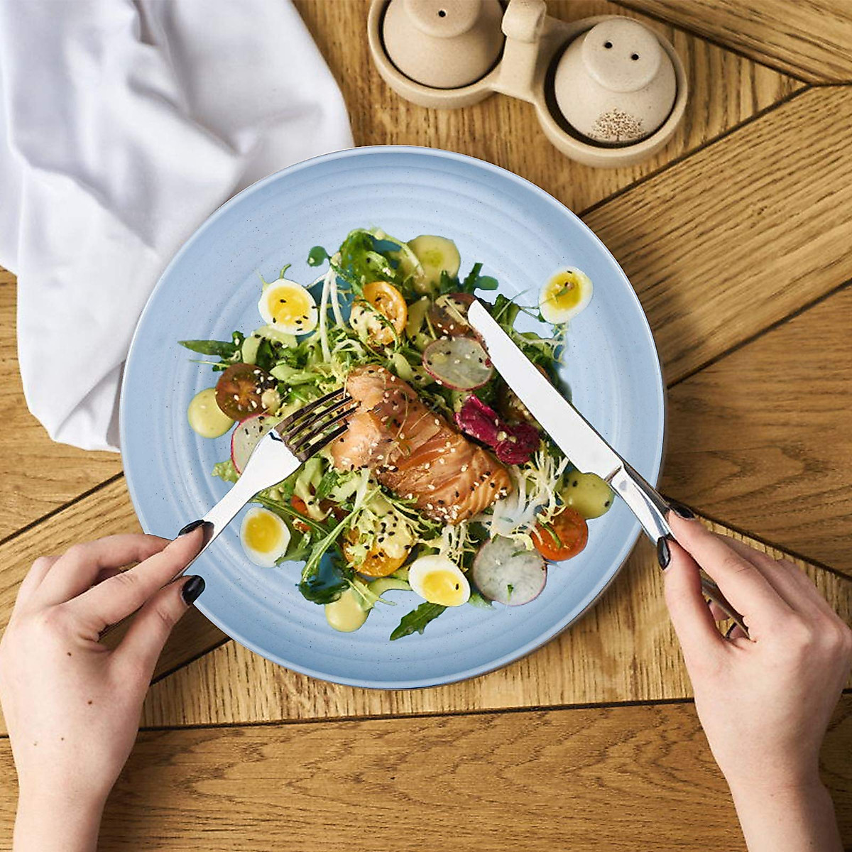 OAMCEG 6 Pack Reusable Plastic Plates 9 Inch Unbreakable Eco-Friendly Lightweight Wheat Straw Plates, Salad Plates, Camping Plates, Dishwasher & Microwave Safe, Green and Healthy Dishes