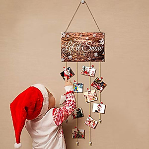 Christmas Card Holder Display Wooden Christmas Tree Let It Snow Wall Hanging Picture Holder with 35 Snowflake Wooden Photo Clips Picture Frame Decoration for Hanging Christmas Cards Photo Paper Crafts