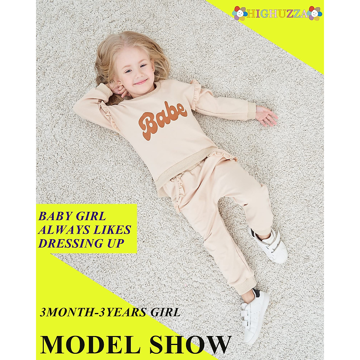 HIGHUZZA 12-18 month girl clothes baby girl clothes toddler girl clothes newborn infant babies fall outfits winter girls sweatshirt baby girls' clothing baby pant set 2 pcs Khaki