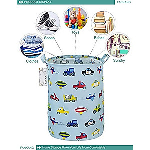 FANKANG Storage Basket, Nursery Hamper Canvas Laundry Basket Foldable with Waterproof PE Coating Large Storage Baskets for Kids Boys and Girls, Office, Bedroom, Clothes,Toys（Car）