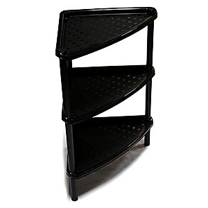 Sana Enterprises 3 Tier Corner Triangular Table, Shelf Stand, Italian, Black