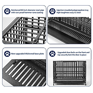 48 Inch Heavy Duty Indestructible Steel Dog Crate XXL Escape-Proof Double Door Pet Dog Cage with Lockable Wheel, New Upgraded Thickened Base Plate & Removable Tray,Black