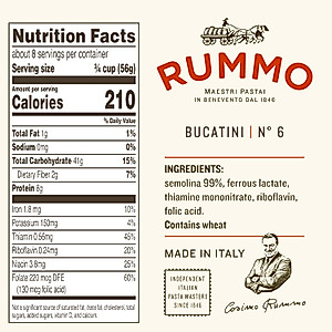 Rummo Italian Pasta Bucatini No.6, Always Al Dente (5-Pack)