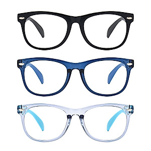 FANNYGO 3 Pack kids Blue Light Blocking Glasses For Girls And Boys Computer Blue Light Blocking Glasses For Age 3-9 (Black + Dark blue + Light blue)