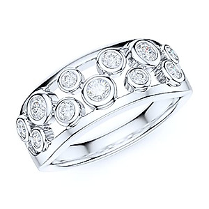 PRSTANI Sterling Silver Fashion Split Shank Bubbles Simulated Round Brilliant Cut Diamond Ring Wedding Band (5.5)