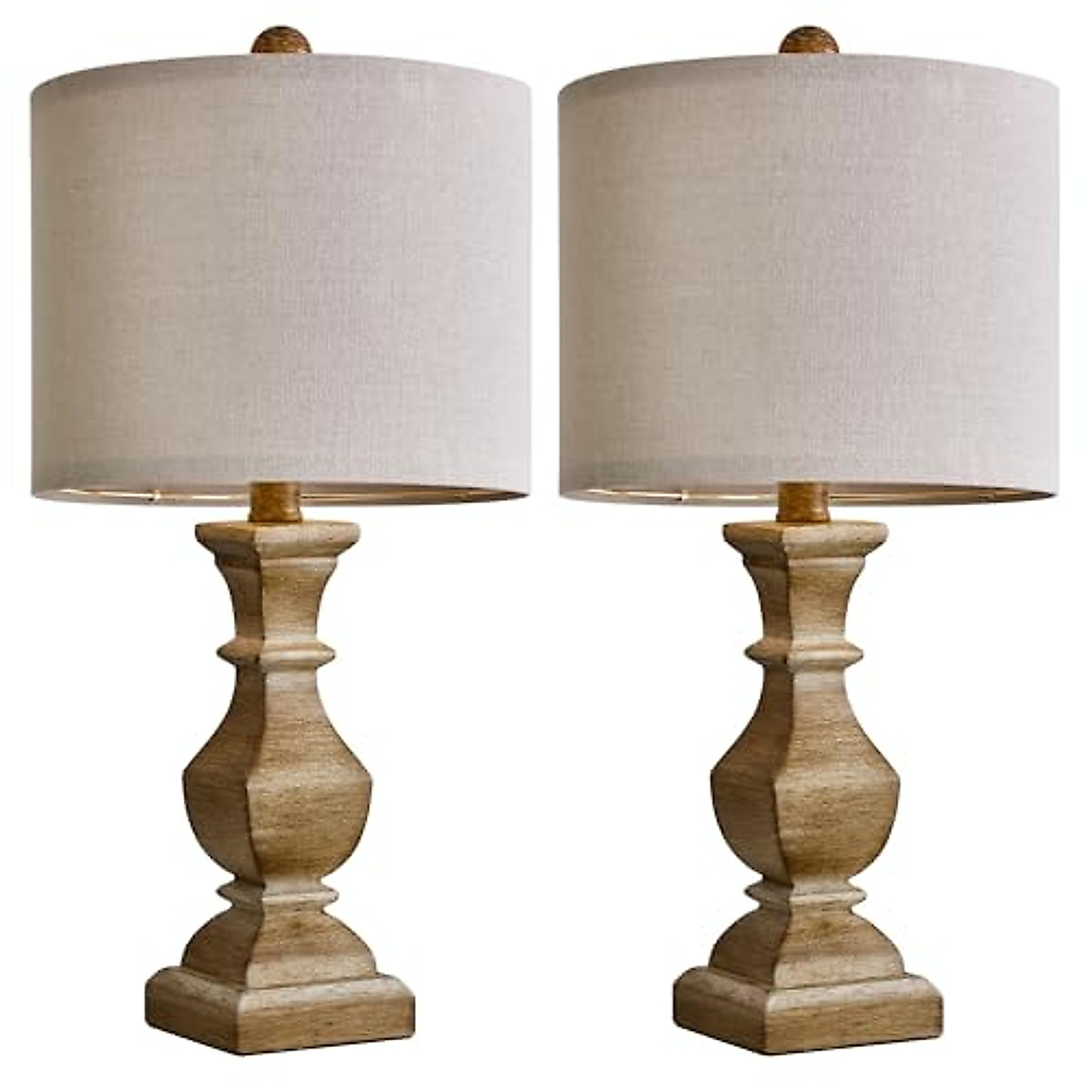 PoKat 20.5" Mid Century Table Lamp Sets of 2 for Living Room Retro Style Farmhouse Table Lamp for Bedroom Classic Beige Resin Bedside Night Light Lamps