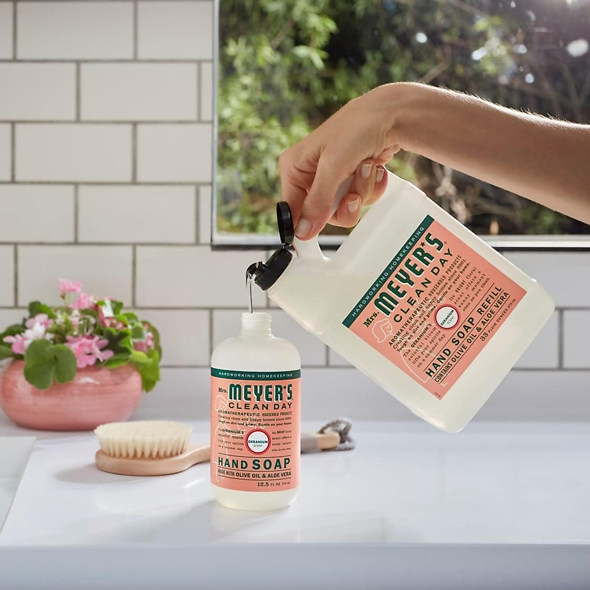 MRS. MEYER'S CLEAN DAY Organic Geranium Scent Liquid Hand Soap Refill, Vegan, 33 Ounces (Pack Of 3)