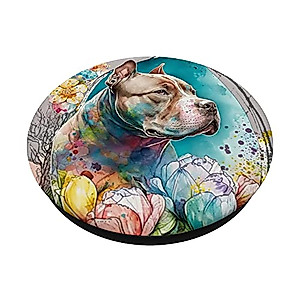 Pitbull Easter Spring Flowers Dog Lover Paint Splatter Art PopSockets Swappable PopGrip