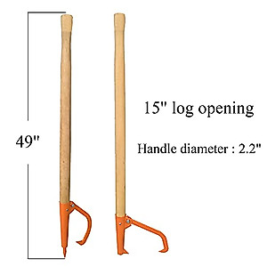 Log Peavy - Cant Hook - Peavey Point - 49" Logging Tool Log Roller Tool hard Wood Handle - Retractable 16 Inch Opening Felling Log Roller Tool (Log Peavy - 49")