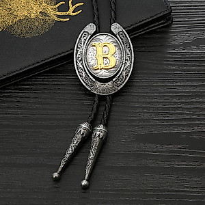 HUABOLA CALYN Vintage Bolo Tie for Men- Initial Letter ABCDMJR to Z Western Cowboy Bolo Tie for Women (B)