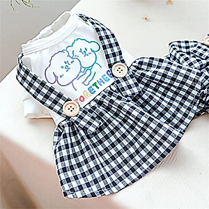 HOUKAI Dress Dog Clothes Print Plaid Skirt Pet Spring Summer T-Shirt (Color : D, Size : Scode)