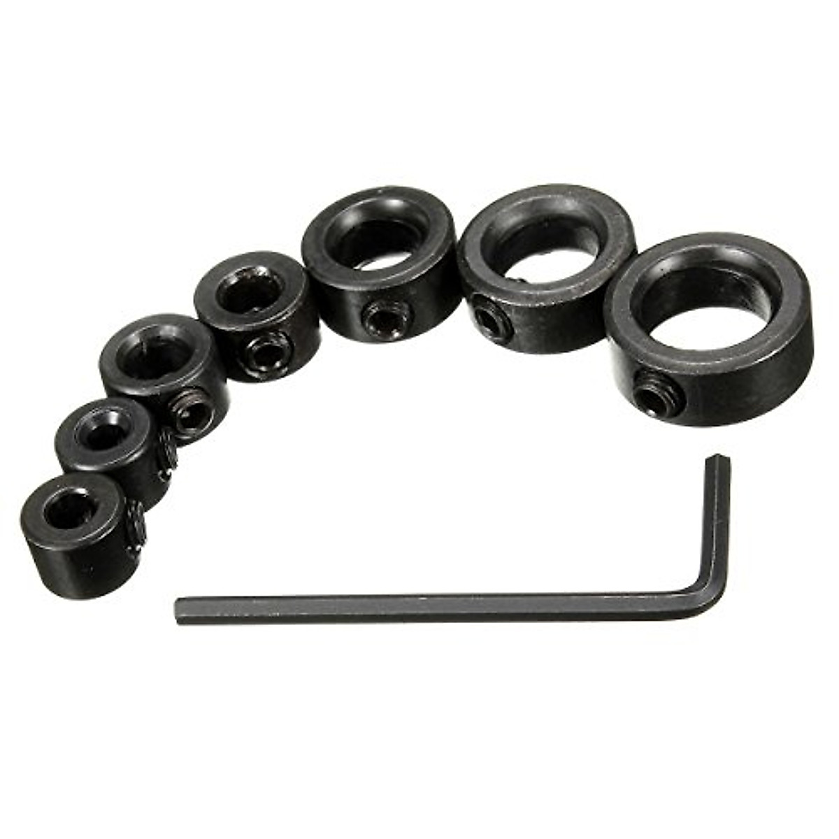 Rocaris Drill Stop Bit Collar Set – Kit Includes: 1/8", 3/16”, 1/4”, 5/16”, 3/8”, 7/16” and 1/2-Inch with Allen Wrench to Tighten The Stops Set-Screws (7-Piece)