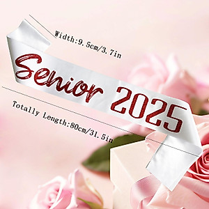 4Pcs White Senior Sash 2025 Satin with Red Glitter Letters - Senior Cheerleader 2025 Sash - 2025 Graduation Celebrations Sashes - Senior Cheer Sash - Class Competition Sashes - White Red