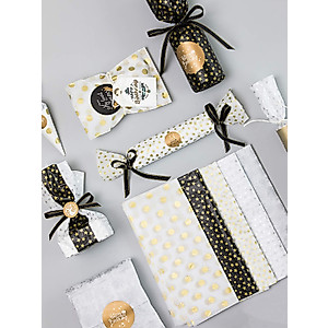 Teemico 50 Sheets Polka Dots Tissue Paper Gold Foil Dot Wrapping Paper Metallic Wrapping Tissue Paper Polka Dot Gift Bags Wrapping Paper, 20x 28 inches