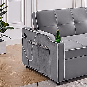Modern Upholstered Napping Futon Sofa Loveseat Convertible to Nap Sleeper Couch Bed,3 in 1 Design Loveseat & Sofabed & Recliner Chaies for Compact Living Room