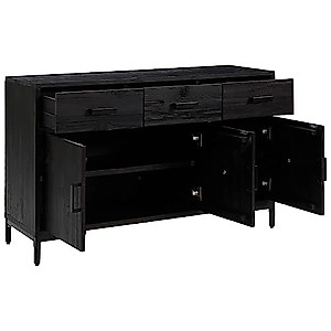 GOLINPEILO Sideboard Buffet Cabinet/Console Table, Wooden Storage Cabinet with 3 Drawers and 4 Compartments, Wood Sideboard Furniture for Living Room, Black 43.3"x13.8"x27.6" Solid Wood Pine -AA