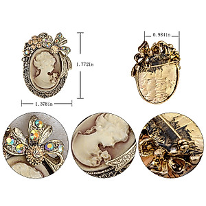 Alilang Vintage Inspired Crystal Rhinestone Victorian Lady Cameo Brooch Pin Maiden Flower Ribbon Bow Pendant