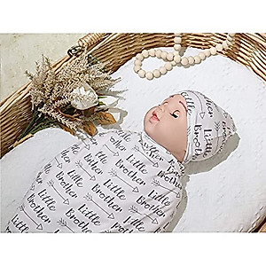 Newborn Swaddle Blanket with Beanie Set,Soft Stretchy Cocoon Sack for 0-3 Months Baby Boys and Girls, Brother