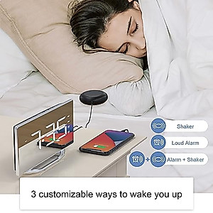 Alarm Clock for Heavy Sleepers Adults, 8.7'' Large Led Digital Mirror Alarm Clock with USB Charger, Vibrating Alarm Clock with Bed Shaker, Battery Backup Snooze Dual Alarm Dimmer, for Teens Adults