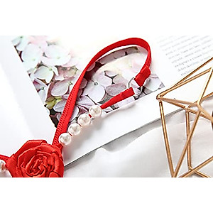 Sekexi Women's Pearl T Back G String Embroidery Rose Flowers Beaded Thong Panty Underwear Sexy Micro Underpant (one size, red)