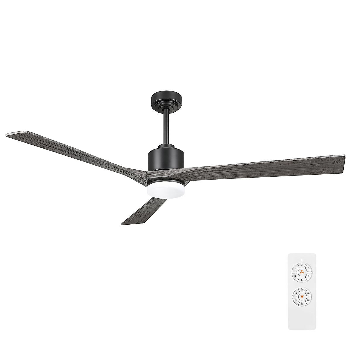 WINGBO 64" DC Ceiling Fan with Lights, 3 Reversible Solid Wood Blades, 6-Speed Noiseless DC Motor, Matte Black Finish Ceiling Fan with Remote, Gray
