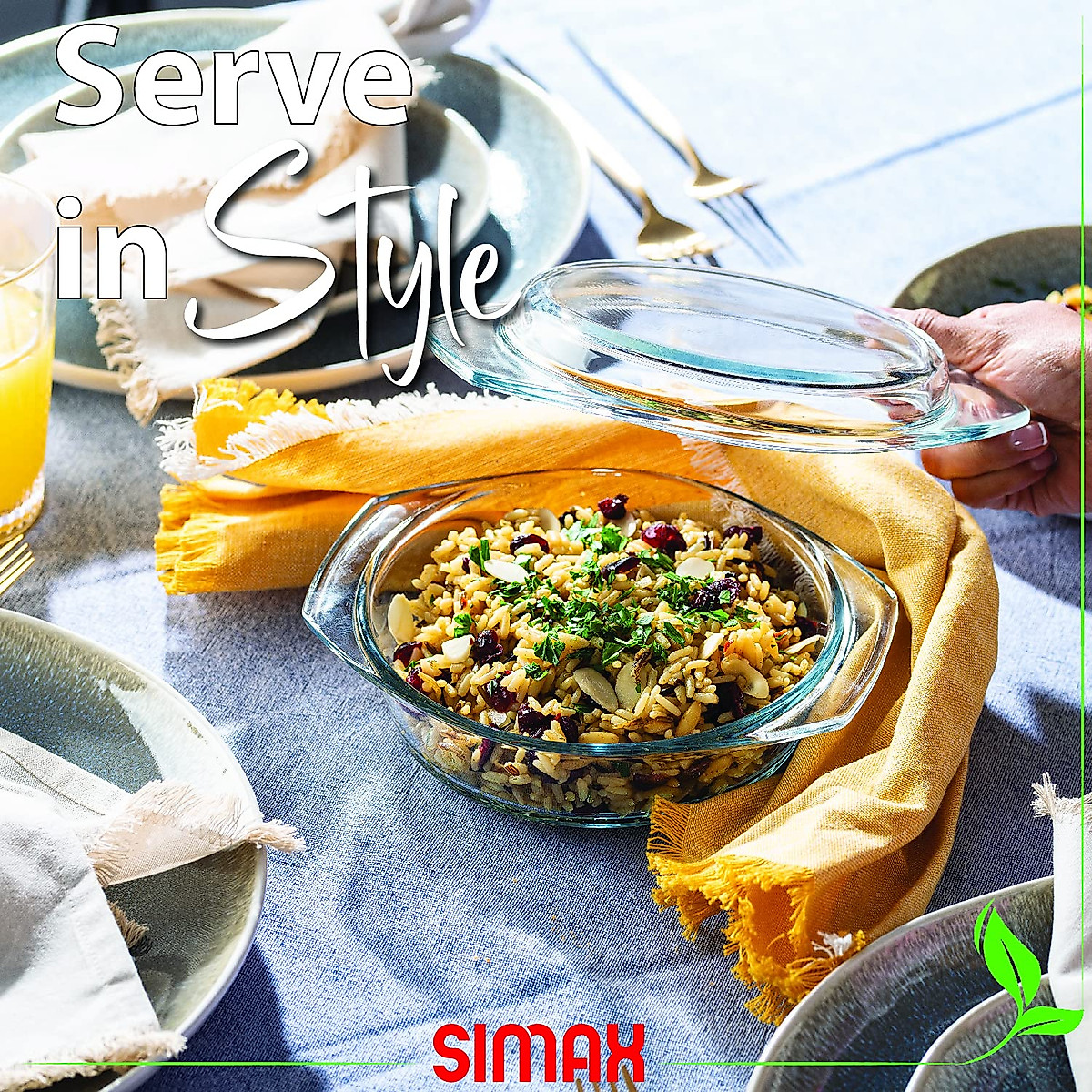 Simax Casserole Dish With Lid, 24 Ounce Round Glass Cookware, Oven and Microwave Safe Borosilicate Glass, Made In Europe 0.75 Qt