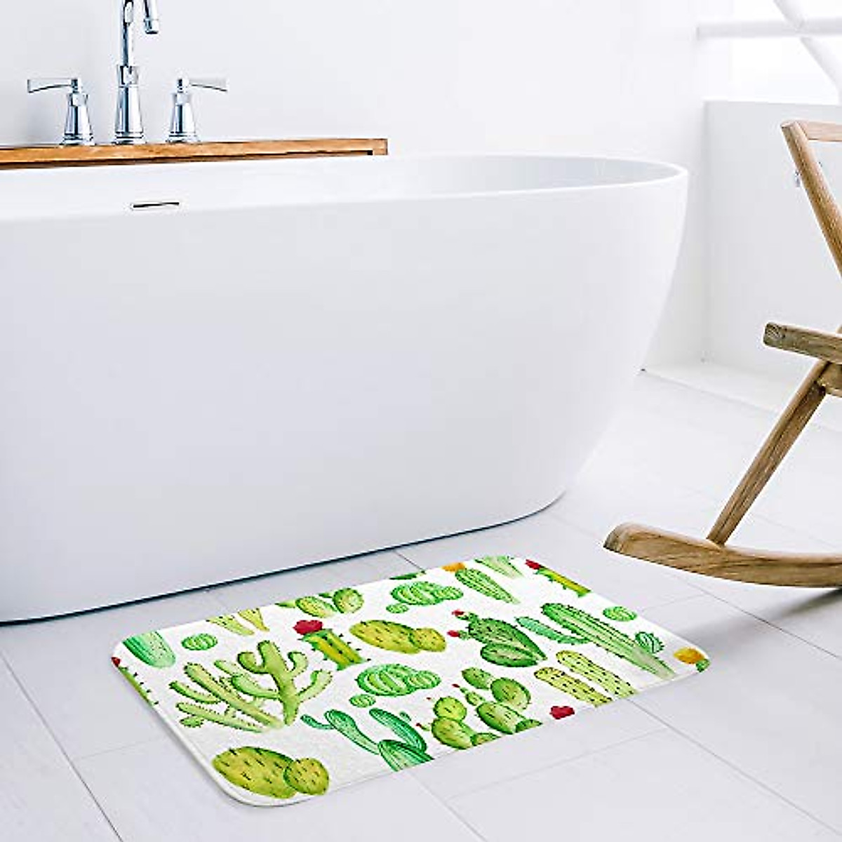 Prironde Front Door Mats Outdoor Indoor Kitchen Mat, Green, Cactus Illustration Entrance Doormat Non-Slip Bathroom Rugs Washable Floor Mats for Sink/Porch, 18" x 30"