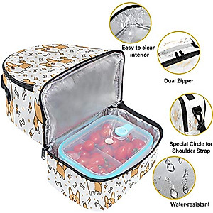 Naanle Cute Corgi Dog Animal Double Decker Insulated Lunch Box Bag Waterproof Leakproof Cooler Thermal Tote Bag Large for Men Women