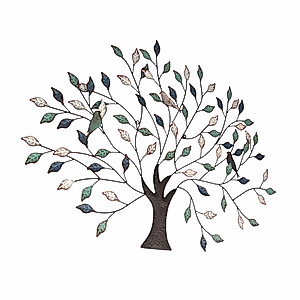 36-inch Tri-Tone Leaves Birds in Branches Metal Tree Wall Décor - Unique Artistic Design for Indoor and Outdoor Use, Easy Installation, Durable Construction, Stunning Tri-Tone Finish