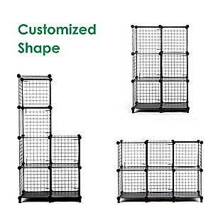 TomCare Cube Storage 6-Cube Cube Storage Storage Cubes Shelves Cube Closet Organizer DIY Storage Grids Stackable Storage Bins Wire Cubes Bookshelf Bookcase Modular for Home Office, Hollow Out Black