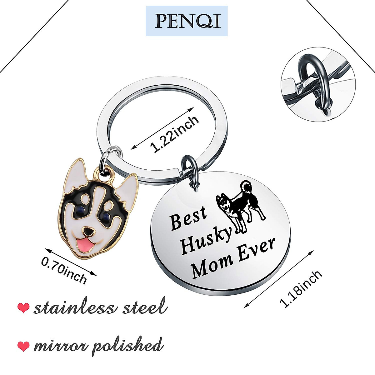 PENQI Husky Keychain Husky Jewelry Best Husky Mom Ever Keychain Dog Mom Ever Gift Dog Lover Dogs Jewelry for Husky Lover (sliver)