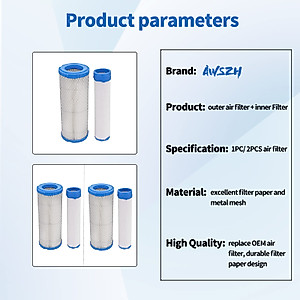 AWSZH 11013-7044 11013-7045 Air Filter Compatible with Kawasaki 11013-7020 11013-7019 Deere M131802 M144100 M164264 PMAF25551 RG60690 Kubota TA040-93230 Kohler 2508304-S 2508301-S Lawn Mover (1Pcs)