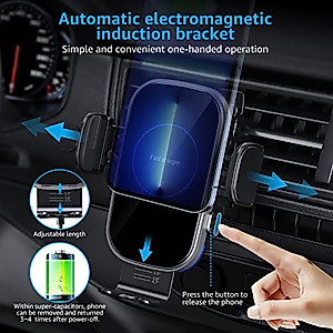 Upgraded Wireless Car Charger, Auto-Clamping Car Charger Mount, 15W Fast Charging Air Vent Phone Holder for iPhone 14/14 Pro/13/13 Pro/12/12 Pro/11/11 Pro/Xr/Xs/X/8 (with QC 3.0)