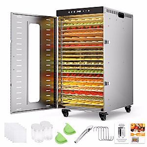 BriSunshine Commercial Dehydrator, 20-Layer Food Dehydrator with LED Light, 1600W, 24H Timer, Large Food Dryer Dehydrated for Homemade Jerky, Fruits, Dog Treats, Vegetables, Herbs, and Snacks