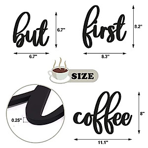 Huray Rayho Coffee Bar Kitchen Wall Decor Wood Signs But First Coffee Words Decorations for Home Decoration Art Kitchen Eating Area Breakfast Nook Cafe or Restaurants Diner, House Warming Gifts, Black