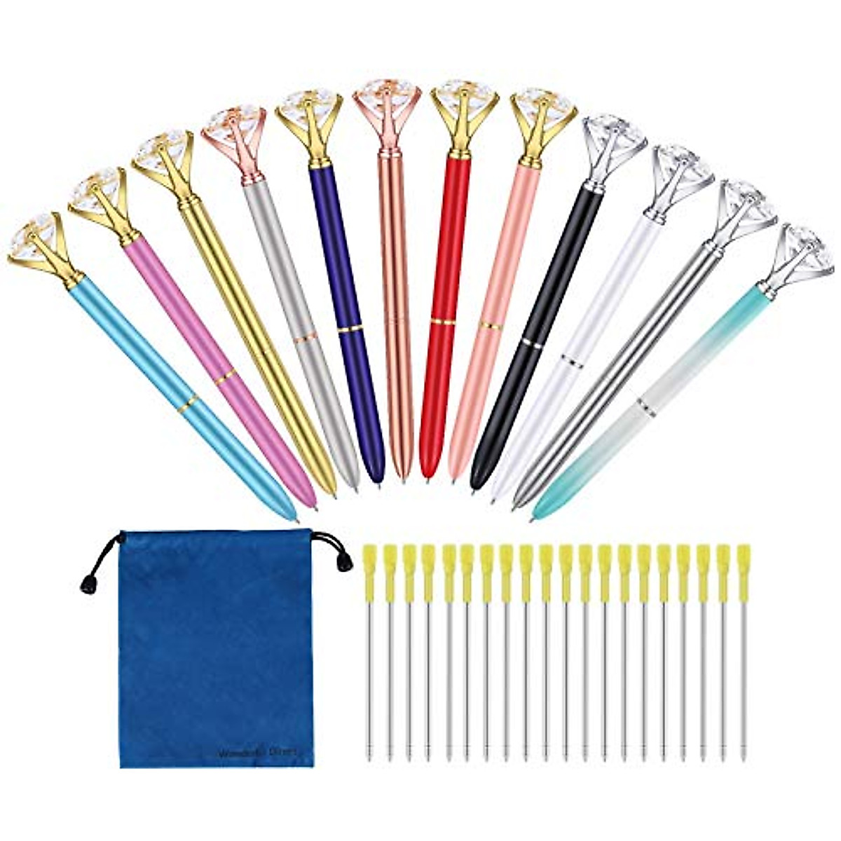 Big Diamond Pen 20 Pieces Rhinestones Crystal Metal Ballpoint Pens Black Ink With 20 Pack 3.2'' Ballpoint Pen Refills, Different Colors (20Pcs Big Diamond Pen)