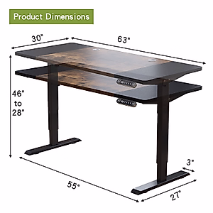 Radlove Electric Height Adjustable Standing Desk, 63x 30 Inches Stand Up Desk Workstation, Splice Board Home Office Computer Standing Table Ergonomic Desk (Black+ Brown, 63x30'')