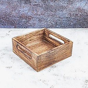Samhita Square Burning Finish Mango Wood Napkin Holder For Restaurant Decor Kitchen Bar Accessories ( 7.5"x 7.5"x 2.75")