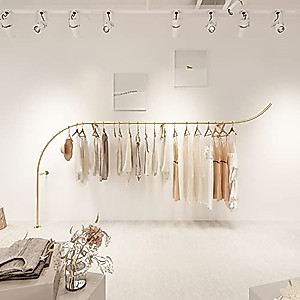 Household Products Wall Mount Clothing Rack Garment Rack,Modern Wall Decoration Curved Storage Rod,Metal Garment Rack for Clothes Retail Display Stand, Gold, 250cm