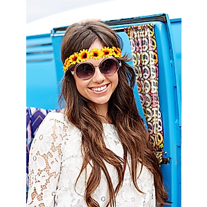 WILLBOND 8 Pieces Sunflower Crown Hair Wreath Daisy Flower Headbands Hippie Headbands Adjustable Floral Bridal Headpiece for Hippie Party Wedding Festivals Photo Props