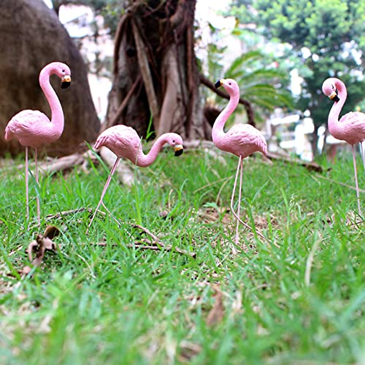 PEGZOS Resin Mini Flamingos Set of 4 for Plant Pots, Miniature Figurines & Accessories for Fairy Garden (Pink, 4pc)