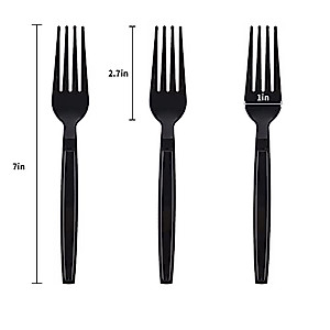 Laojbaba Plastic Fork Disposable Individually Packaged Forks Black 7-Inch Commercial Take Away Forks,Super Hard Mass Heavy Individually Wrapped Forks 100 PCS