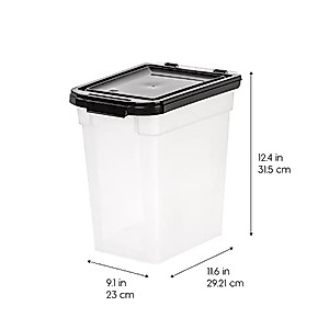 IRIS USA 10 Lbs / 12.75 Qt WeatherPro Airtight Pet Food Storage Container, for Dog Cat Bird and Other Pet Food Storage Bin, Keep Pests Out, Keep Fresh, Translucent Body, BPA Free, Clear/Black