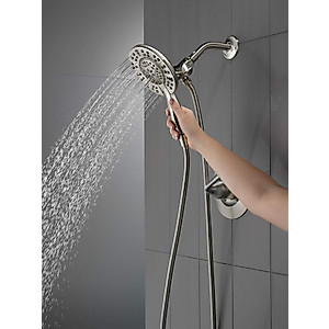 Delta Faucet Arvo 14 Series Single-Handle Shower Faucet, Shower Trim Kit with 4-Spray In2ition 2-in-1 Dual Hand Held Shower Head with Hose, SpotShield Stainless 142840-SP-I (Valve Included)