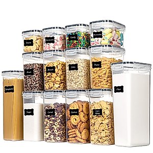 14pcs Food Storage Containers Set, Kitchen & Pantry Organizers and Storage, BPA-Free Plastic Airtight Pantry Storage Container with Lids for Cereal , Flour and Sugar, Includes 24 Labels