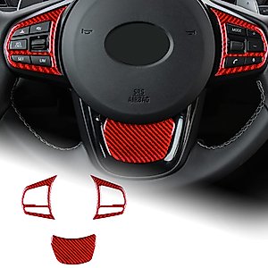AIRSPEED Car Steering Wheel Cover Sticker Carbon Fiber Steering Wheel Button Frame Interior Decorative Trim Sticker for Toyota Supra GR A90 A91 MK5 2019-2022, Red