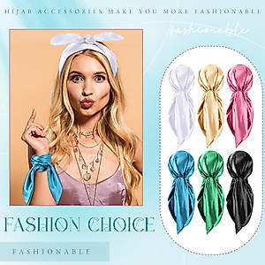 Hicarer 12 Pcs 35 Inch Satin Head Scarf Square Silk Like Neck Scarf Large Hair Scarf Silk Lightweight Hair Wrapping for Women(Simple Style)