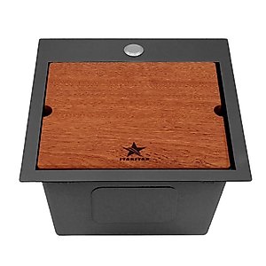 STARSTAR Workstation Ledge Topmount/Drop-in Single Bowl Black Matte Stainless Steel Kitchen/Yard/Bar/Laundry/Office Sink, With Grid, Dark Cutting Board, Strainer (15x15x9)